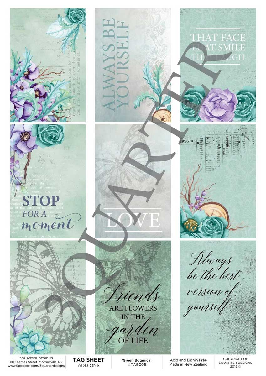 3Quarter Designs Tag Sheet - Green Botanical [TAG005] - Joggles.com