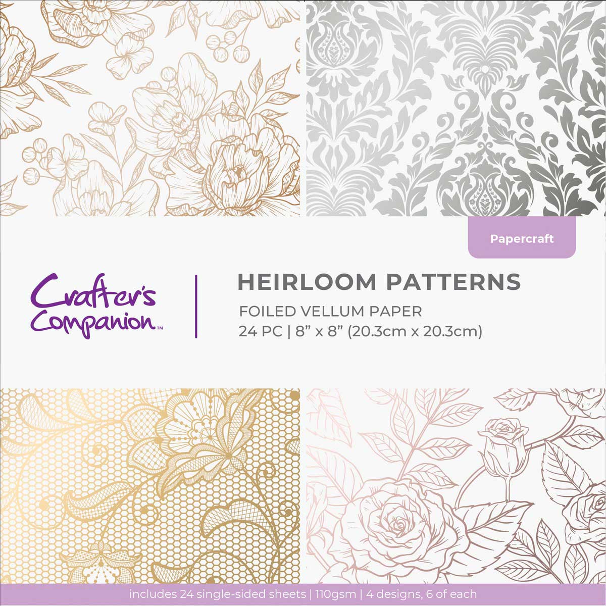 Crafter's Companion 8" x 8" Foiled Vellum Pad - Heirloom Patterns [CC ...
