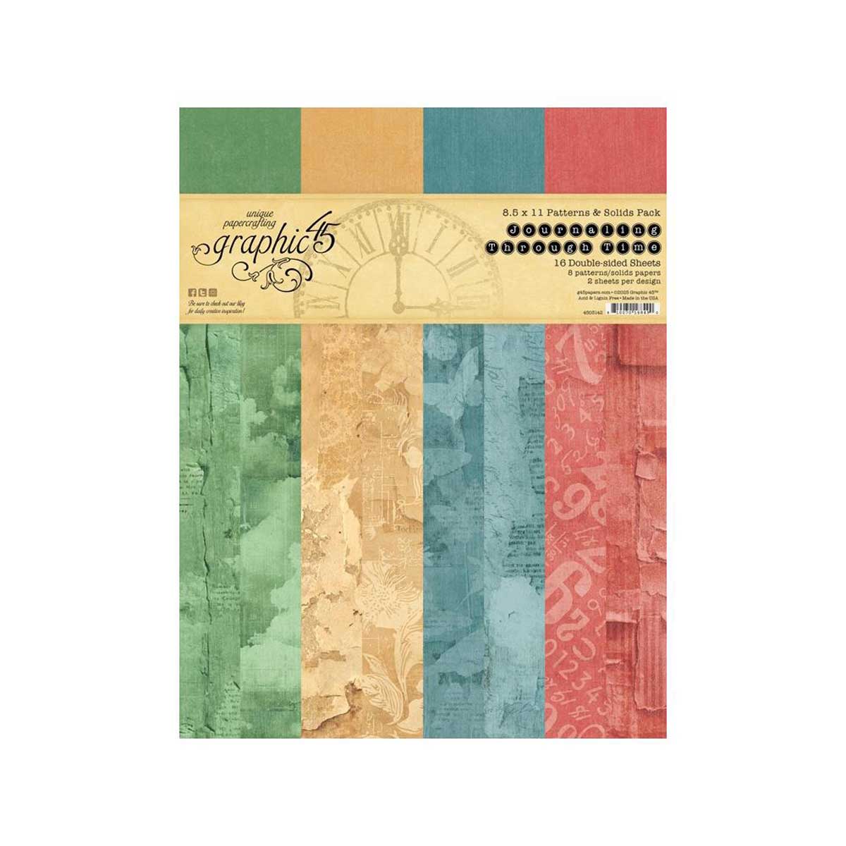 Graphic 45 Journaling Through Time Collection - Patterns & Solids Pack ...