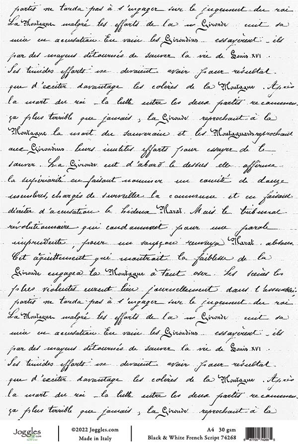 Joggles A4 Rice Paper - Black & White French Script [74268] - Joggles.com