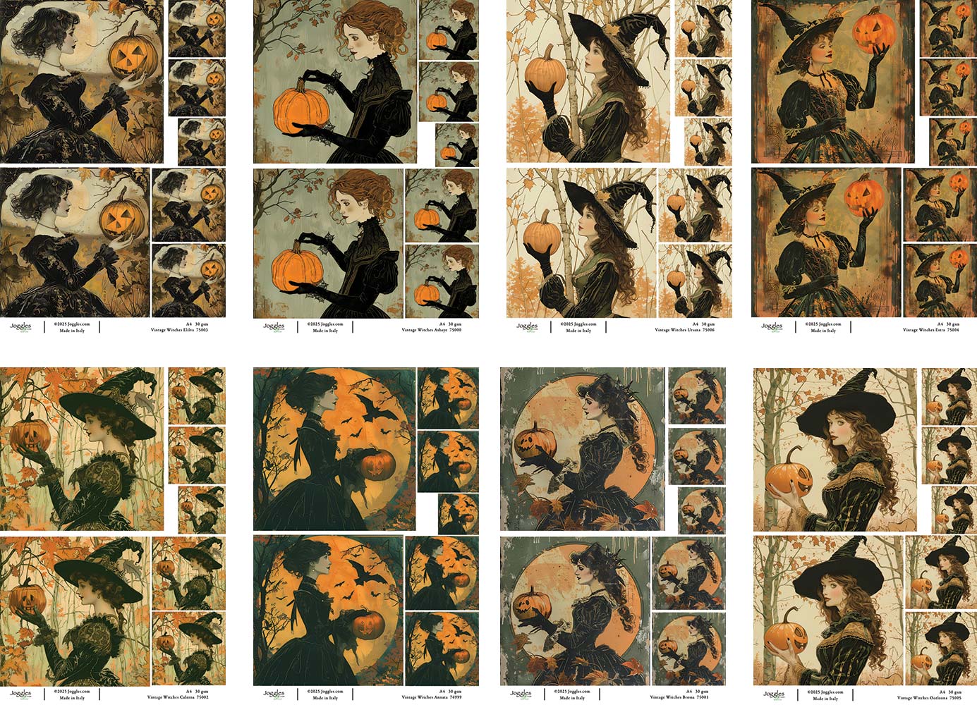 Joggles A4 Rice Paper - Vintage Witches Set Of 8 August 2025 - Joggles.com