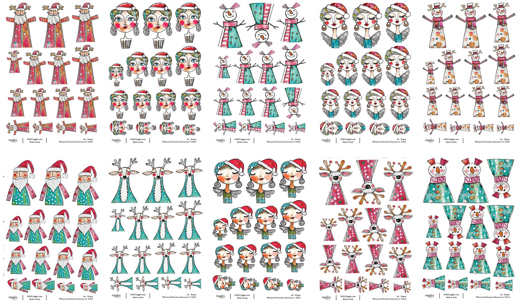 Joggles A4 Rice Paper - Whimsical Christmas Characters Set Of 10 ...