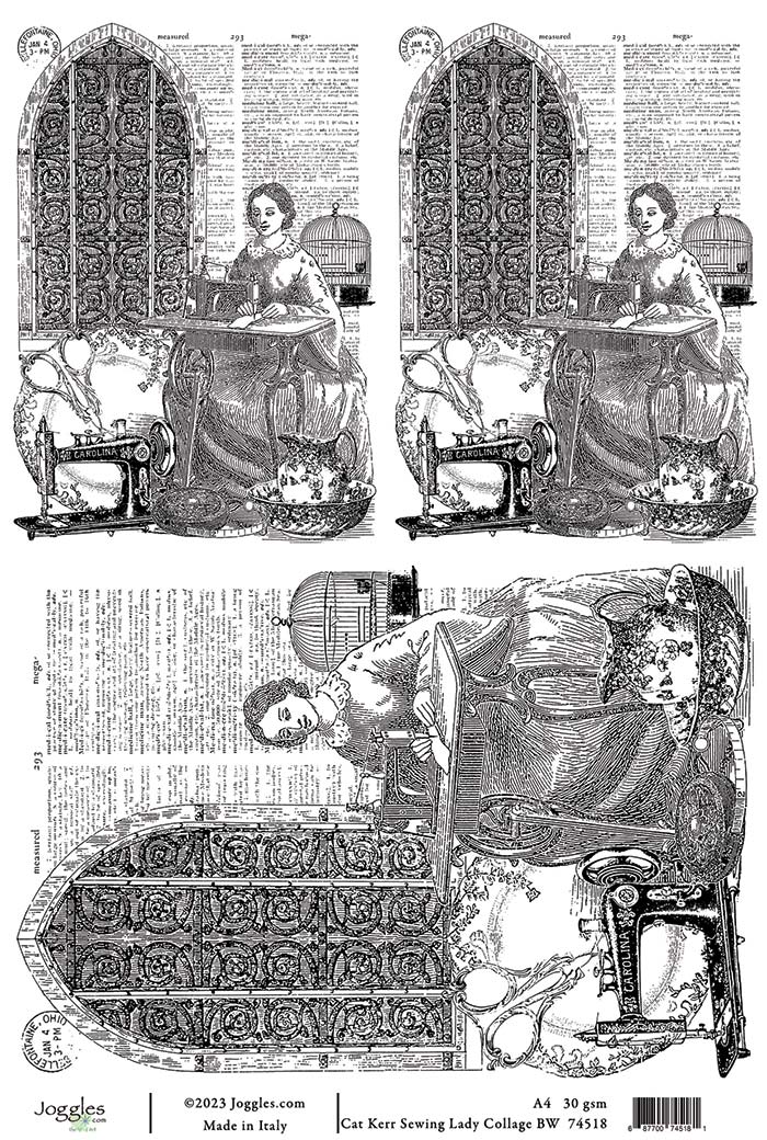 Joggles / Cat Kerr A4 Rice Paper - Sewing Lady Collage, Black & White ...