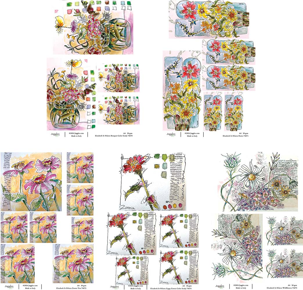 Joggles / Elizabeth St Hilaire A4 Rice Paper - Watercolor Florals #1 ...