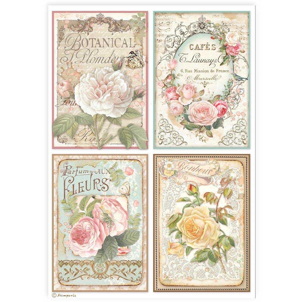 Stamperia A4 Rice Paper - 4 Cards Roses [DFSA4909] - Joggles.com