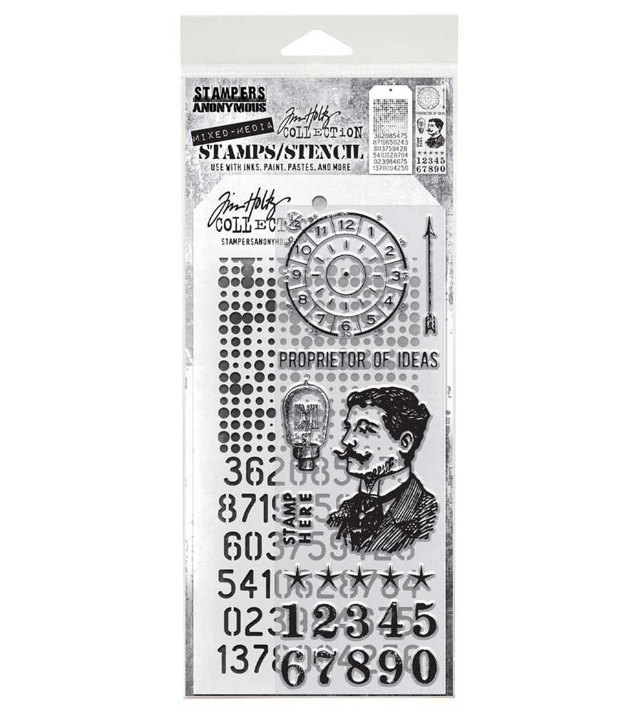 Stampers Anonymous / Tim Holtz Mixed Media Stamps & Stencil Set ...